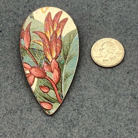 Hand Crafted | Jewelry | Decoupage Teardrop Pin Brooch Cream Teal ...